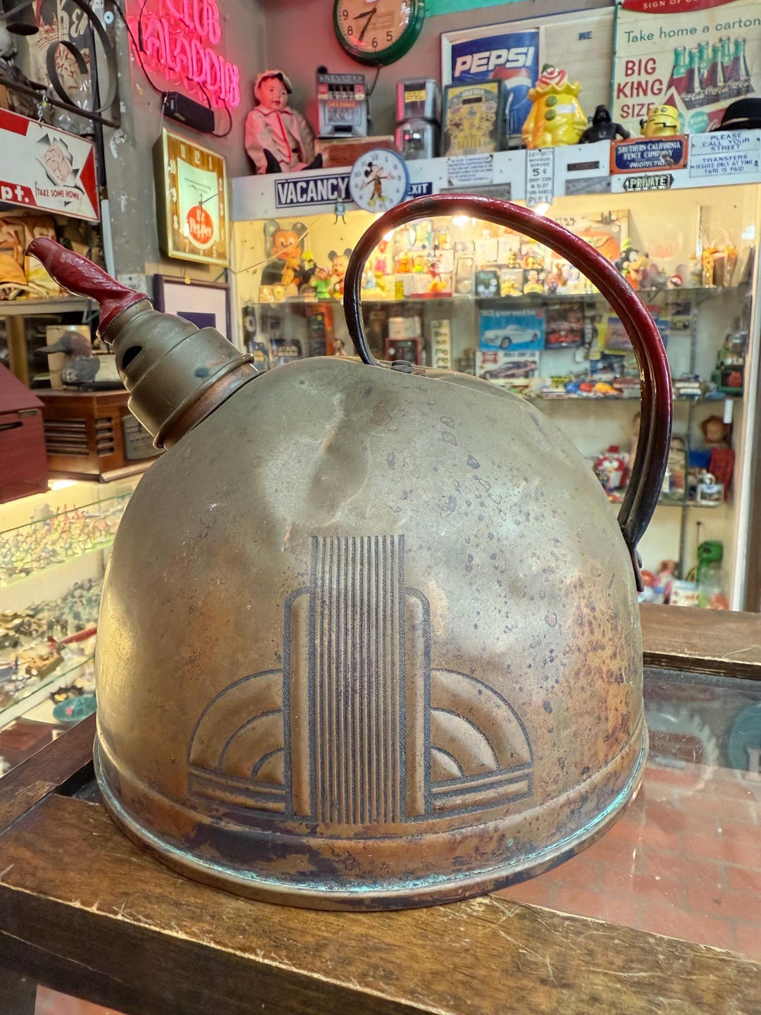 1930’s Art Deco Copper Tea Kettle Made in USA Red Bird Whistle - Etsy