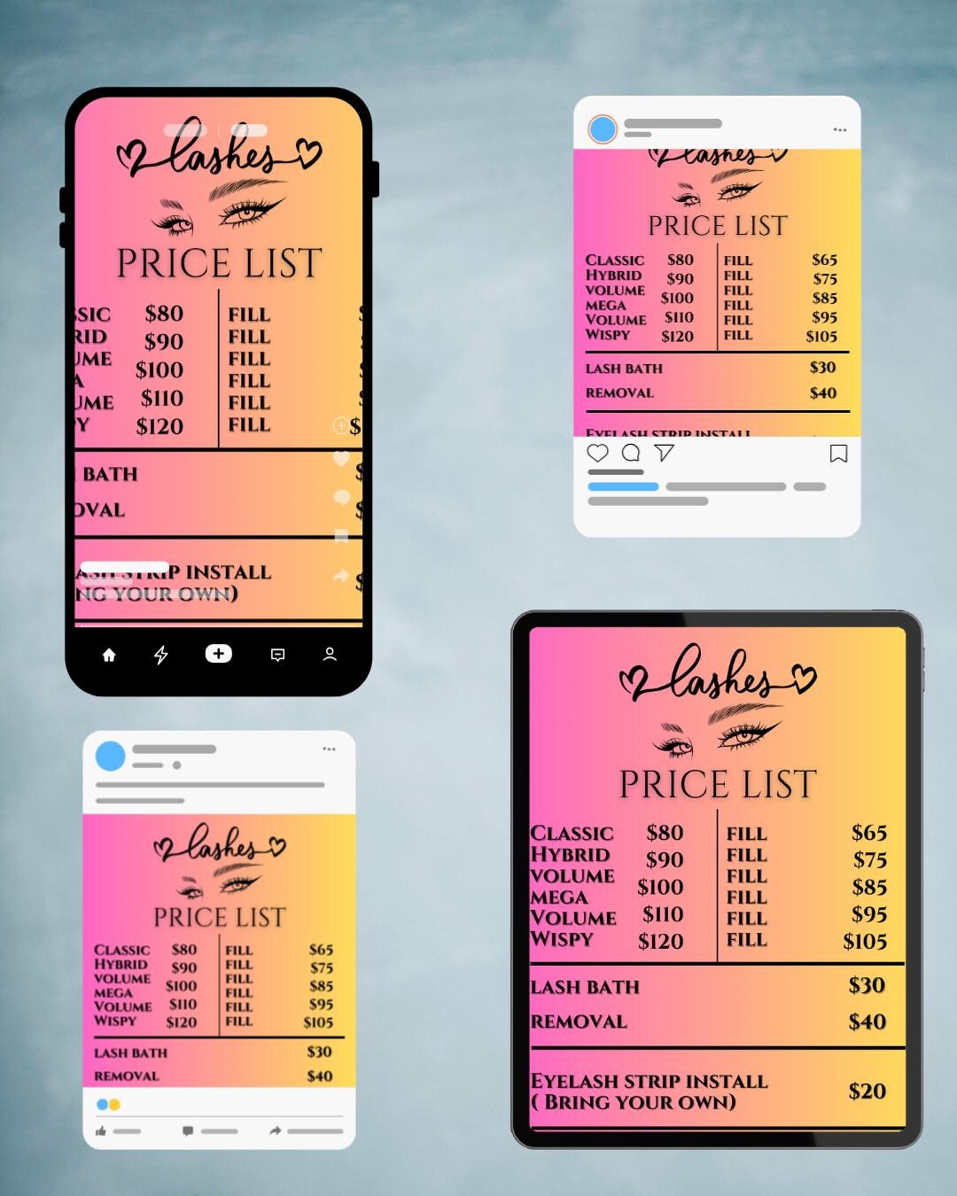DIY Price List Instagram Post Template, Editable Price List Template ...