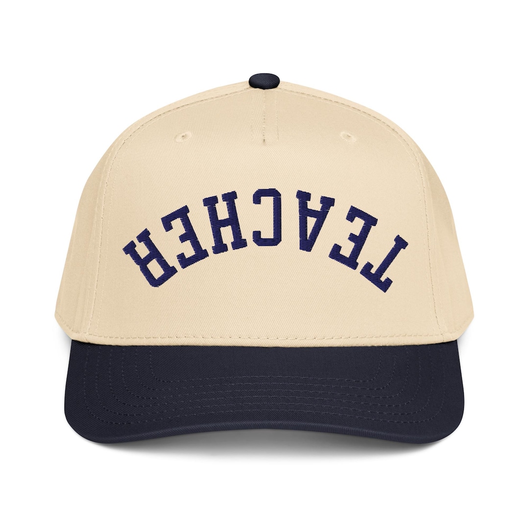 Teacher Hat - Embroidered Upside Down Hat (dark Navy) - Inverted Text ...