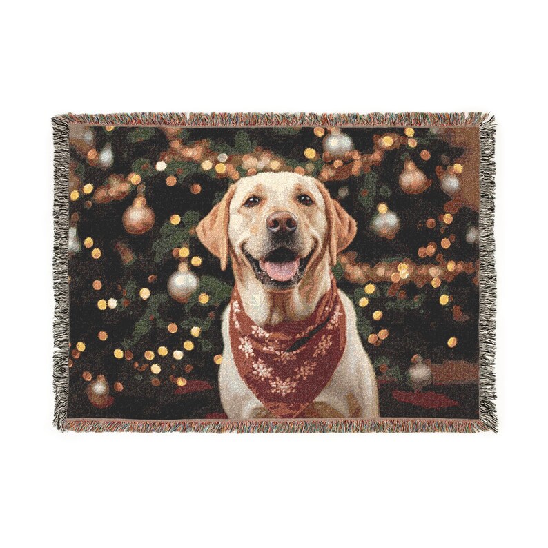 Yellow Labrador With Christmas Ornaments Woven Blanket | Festive Dog ...