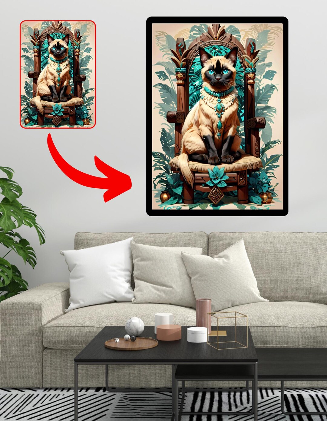 Majestic Cat Wall Art, Vibrant Siamese Wall Decor, Whimsical Cat Print ...