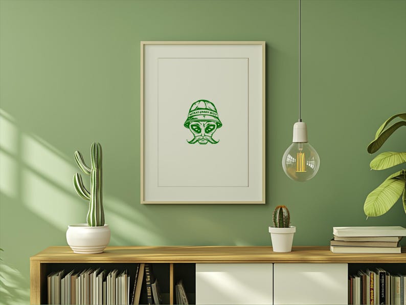 Green Alien With Mustache, PDF, PNG-SVG, Cute Alien Clipart, Wall Art ...