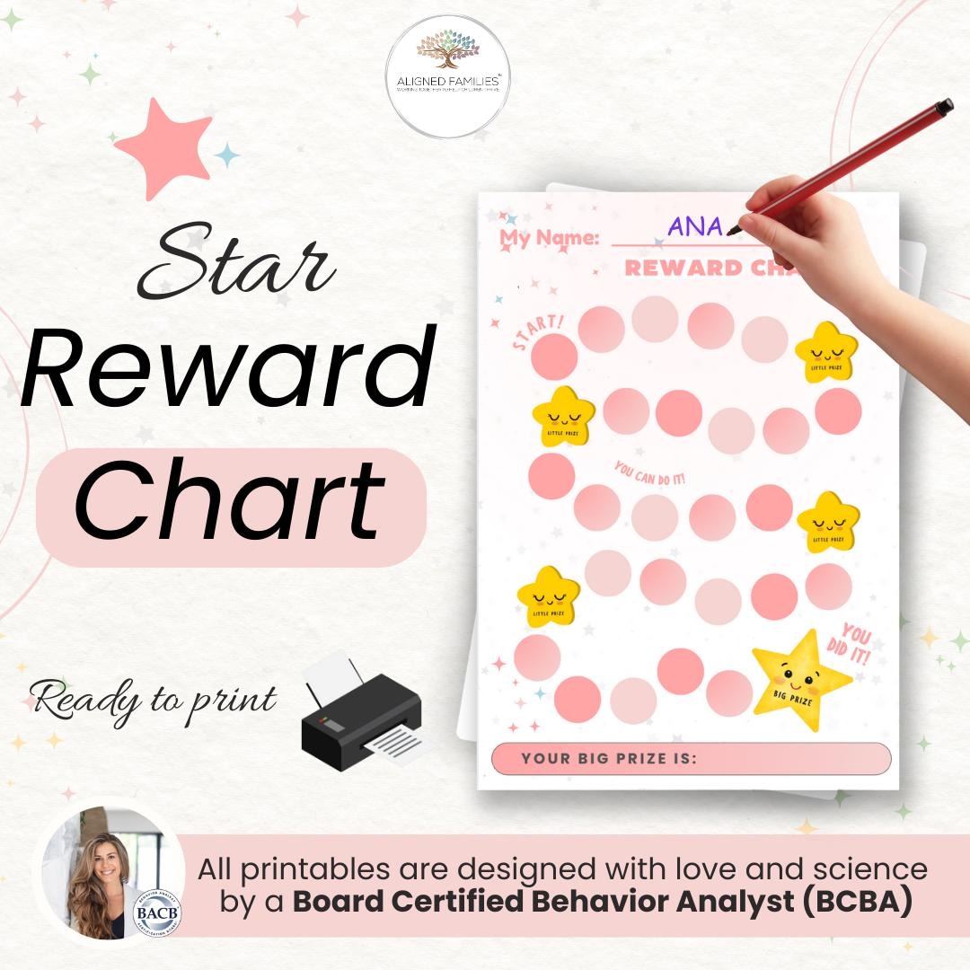 Pink Star Reward Chart Printable Instant Download Reward Chart for Kids Behavior Chart Toddler ...