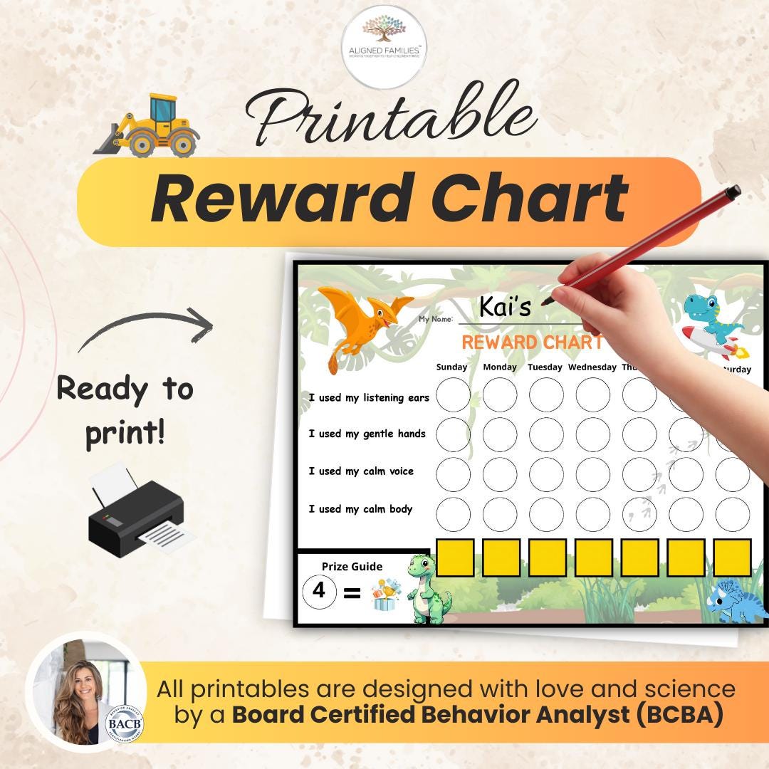 Printable Dinosaur Reward Chart for Kids and Toddler Instant Download ...