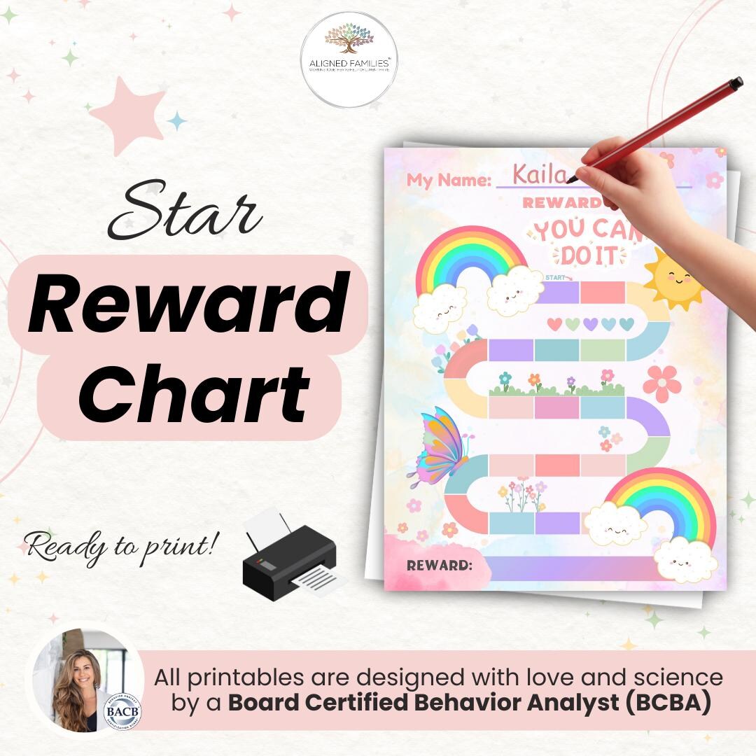 Printable Kids Routine Reward Chart Toddler Goal Chart Rainbow Daily ...