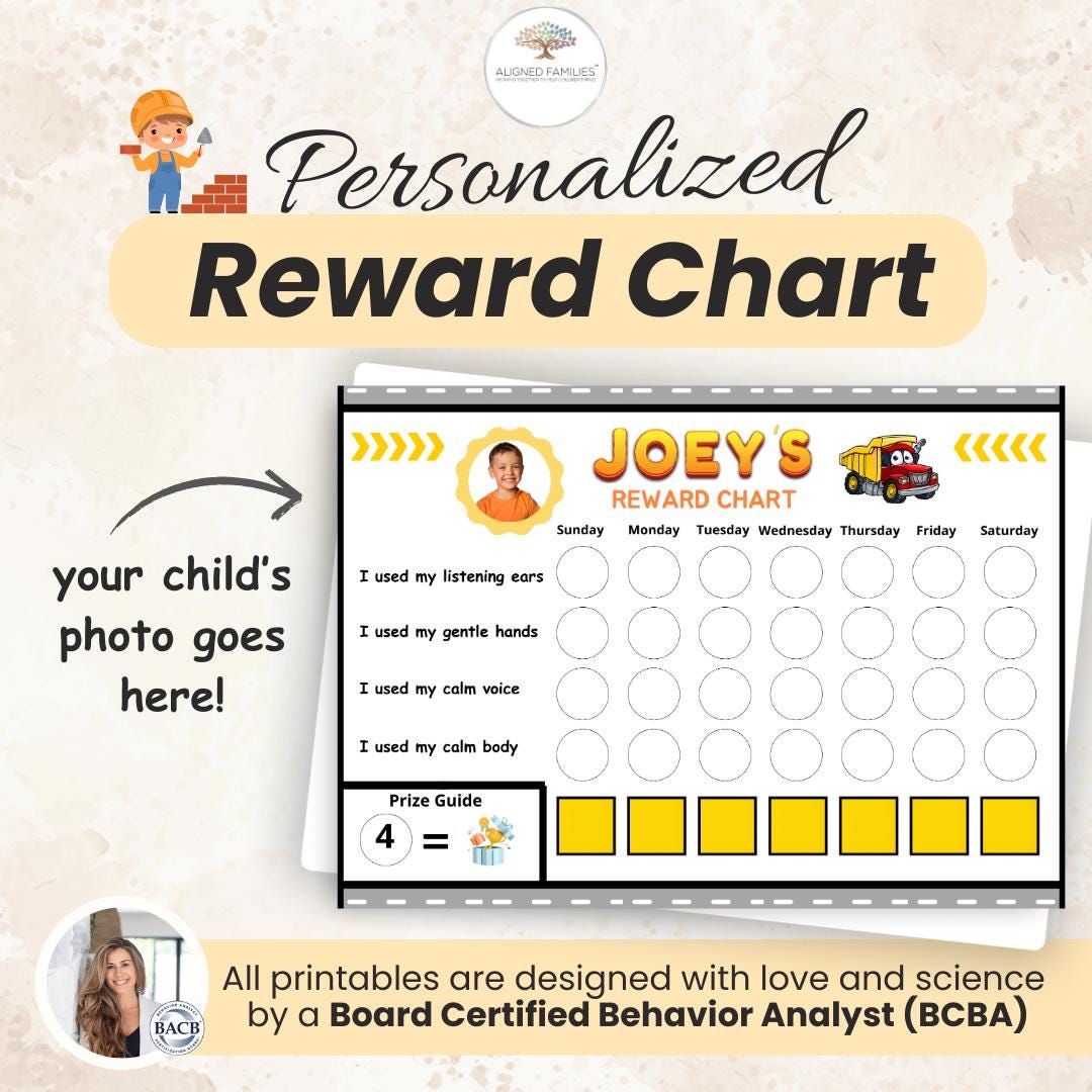 Personalized Behavior Reward Chart for Kids Construction Reward Chart ...