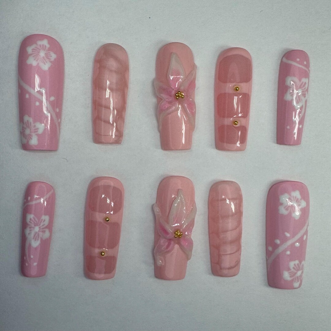 Pink Hibiscus Press on Nails: Croc Print Summer Vacation Set - Etsy