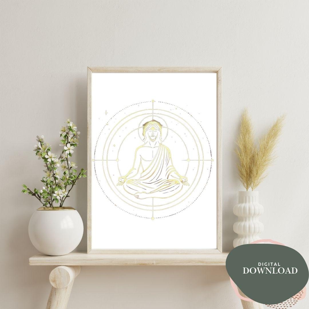 Cosmic Christ Digital Art Minimalist Jesus Golden Halo Wall Art ...