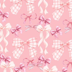 Pastel Pink Bow Seamless Pattern Digital Download Coquette Ribbon ...