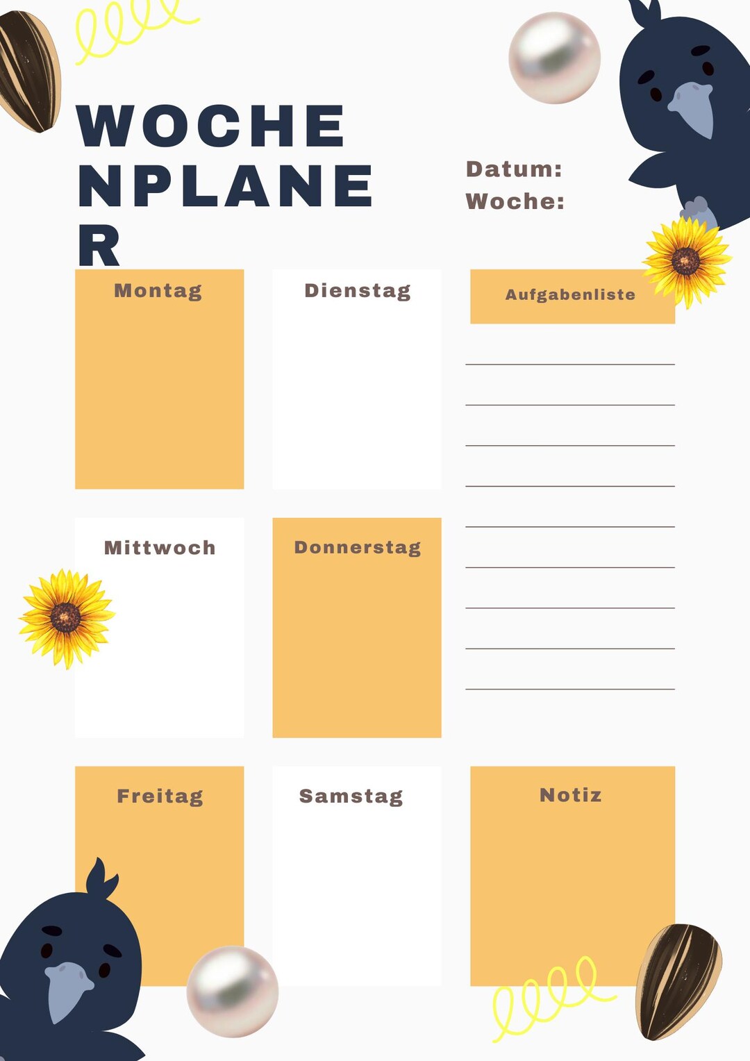 Planner, Weekly Planner, Template, to Print, Sweet, Raven, Pearls ...
