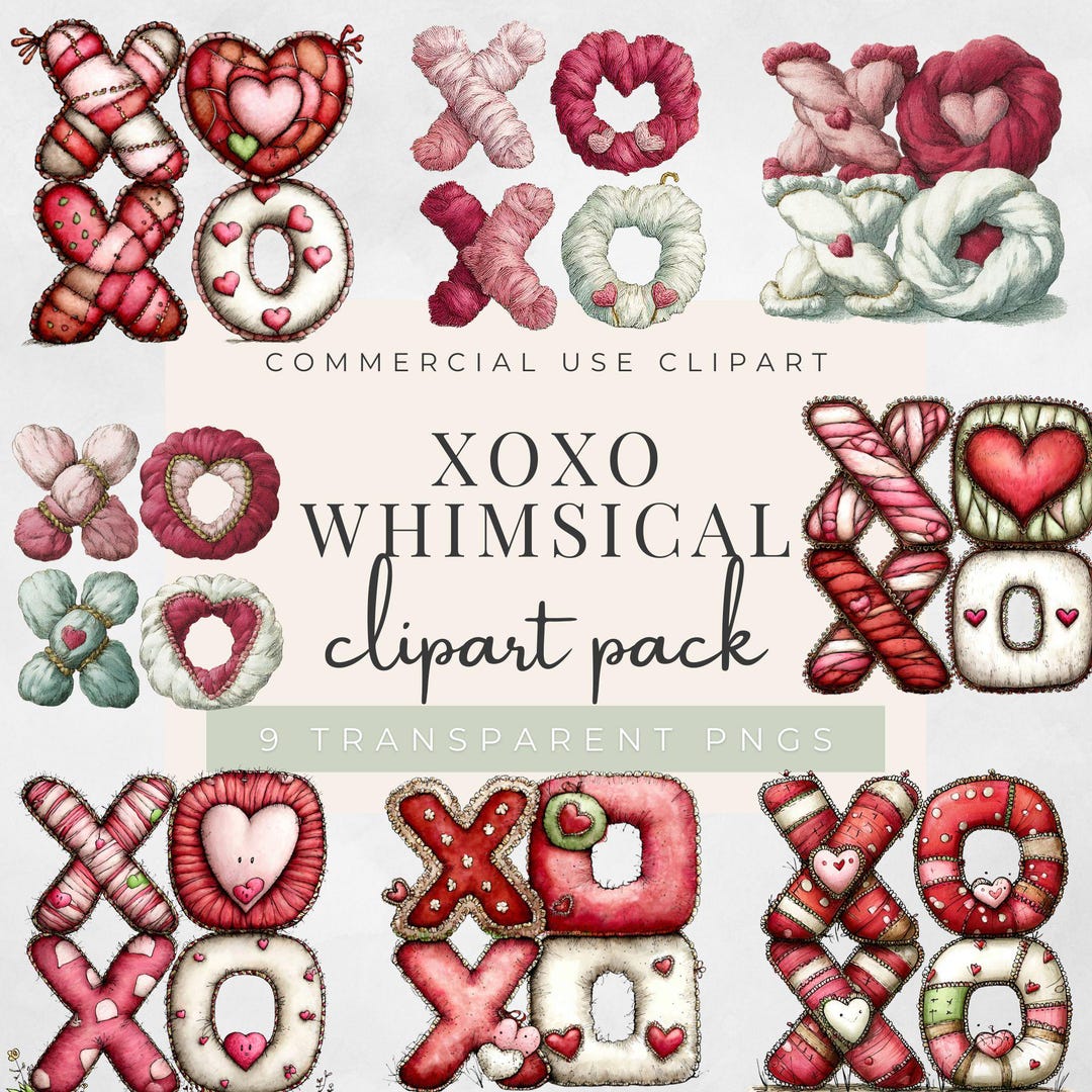XOXO Whimsical Clipart Set, 9 Cute Valentine Illustrations, Storybook ...