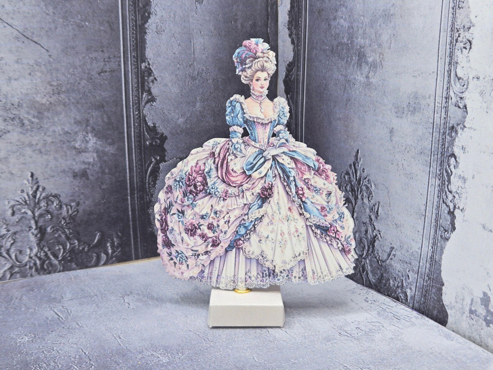 Tiny Rococo Paper Doll With Gold Grommet Stand | Miniature Dollhouse ...