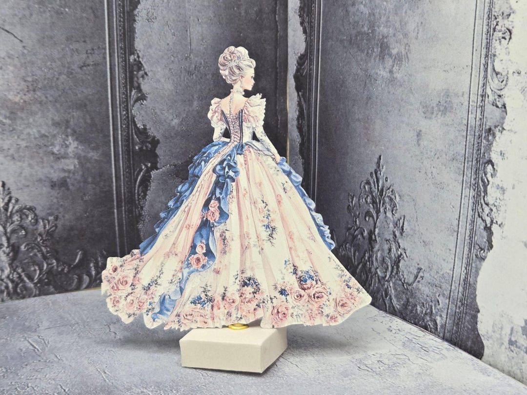 Handcrafted Mini Rococo Paper Doll on Gold Grommet Stand Dollhouse ...