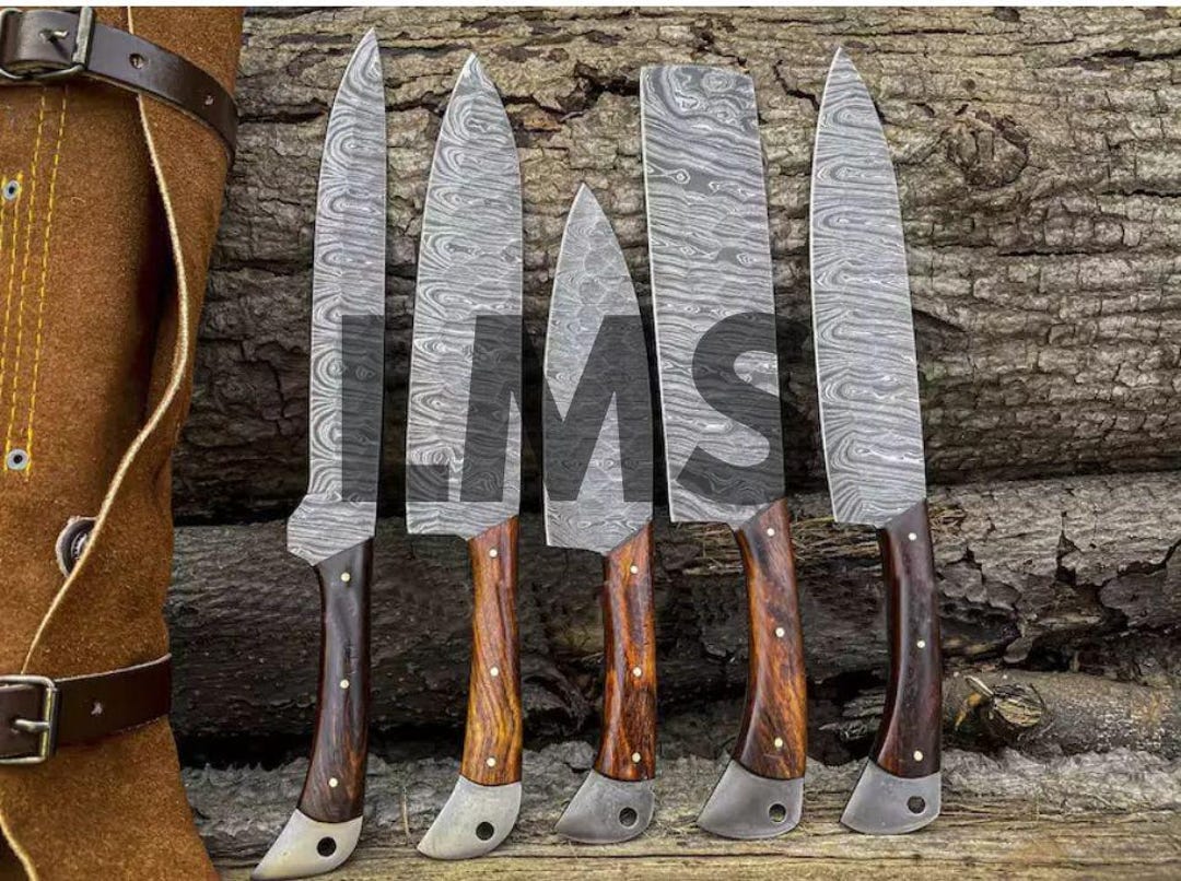 Handmade Beautiful Design 5 Knives Set Damascus Steel Blade With Wood ...