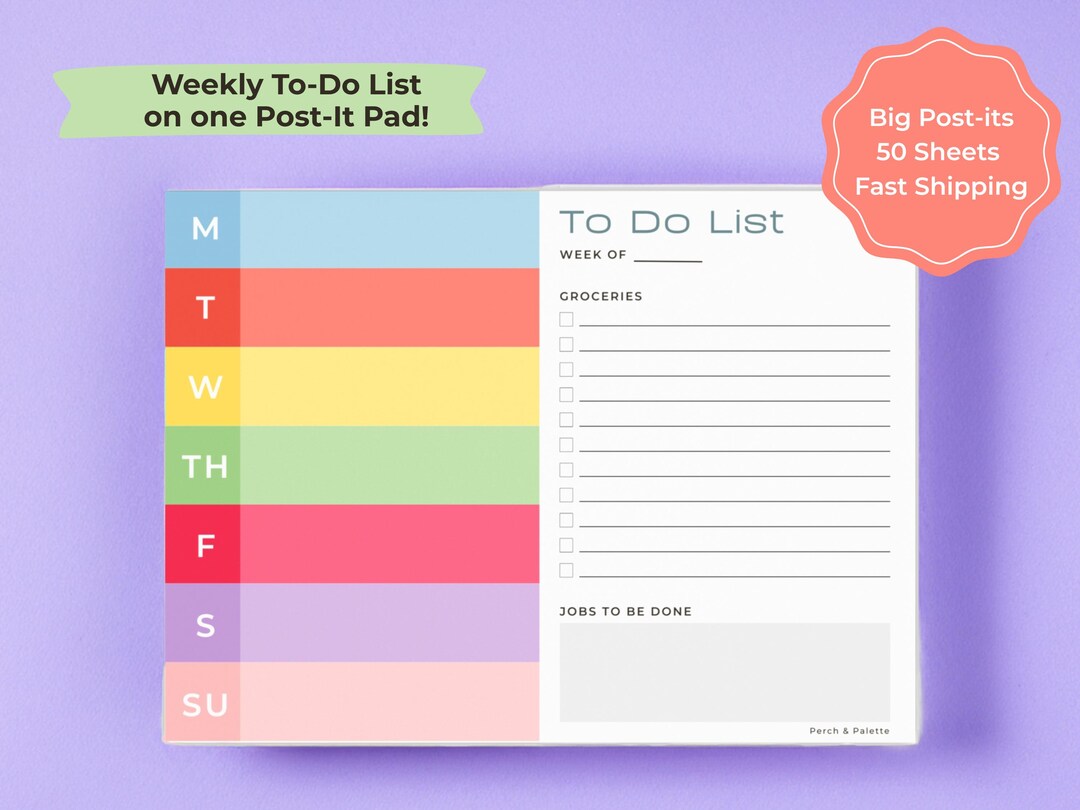 Weekly Planner Post-it Note Pad Custom Sticky Notes Weekly to Do List ...