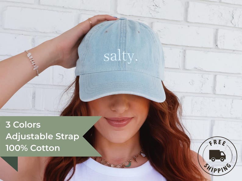 Salty Denim Hat Custom Embroidered Cap for Beach Lovers Hat Summer Gift ...