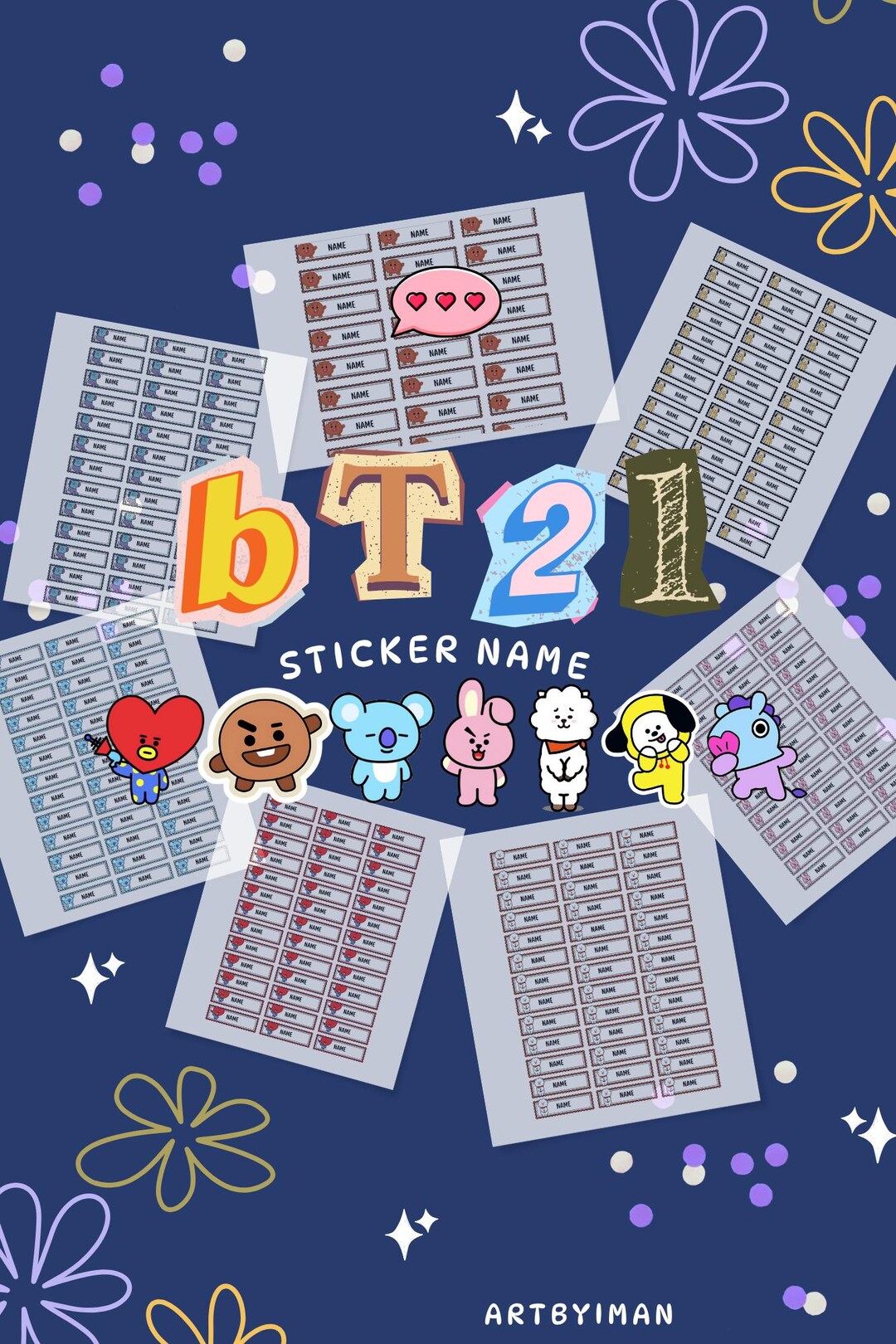 Custom BT21 Name Stickers | Personalized Kpop Character Labels | Cute ...