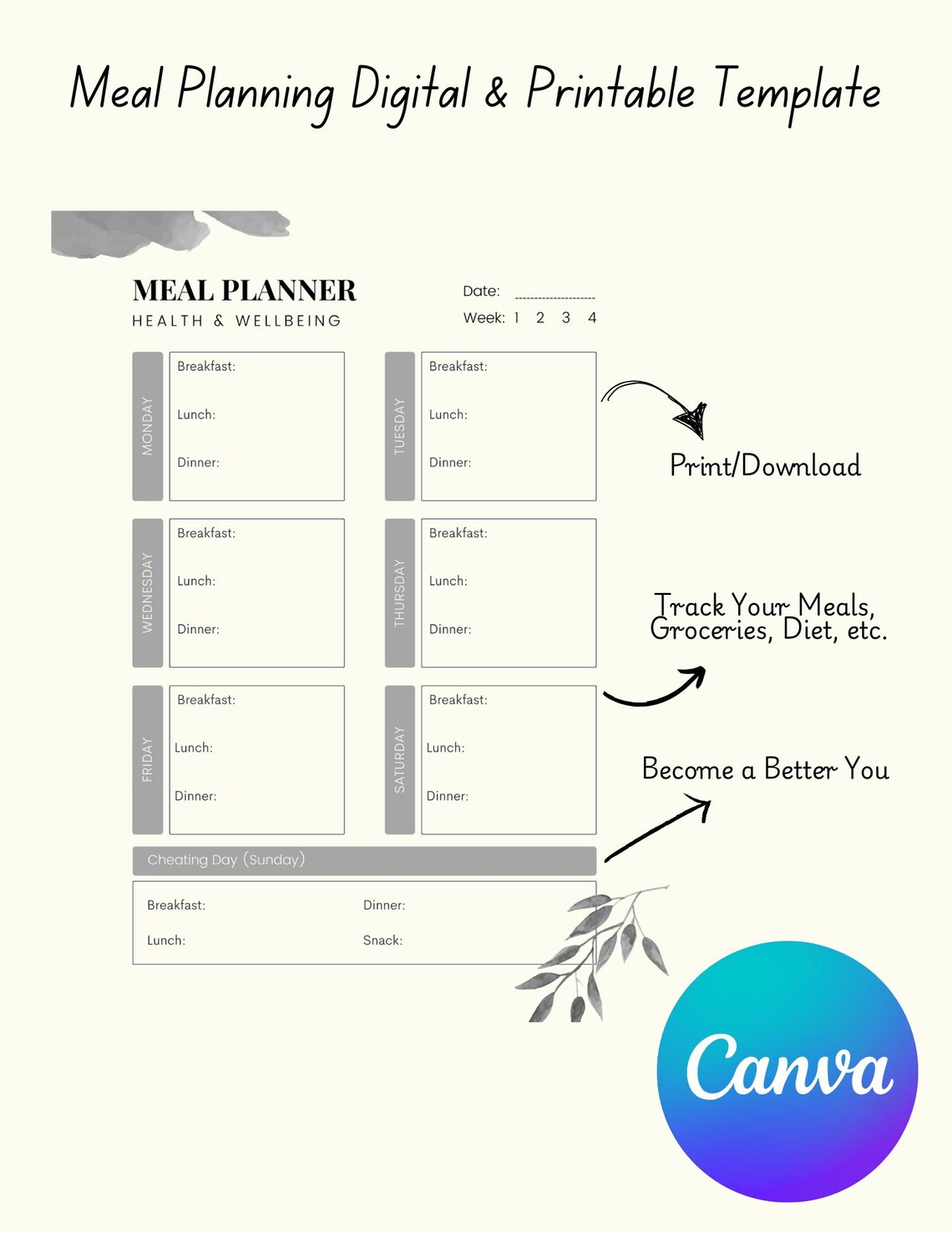 Weekly Meal Planner Template - Etsy