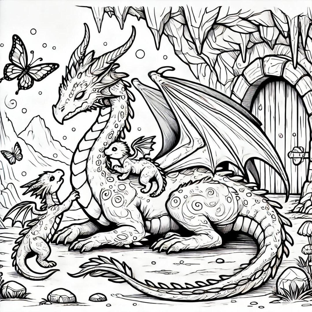 Mama Dragon With Her Babies - Etsy