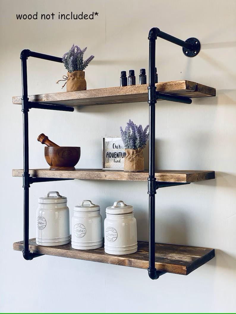 3 Tiered Shelf Brackets | Industrial Shelving Unit Frame | Rustic ...