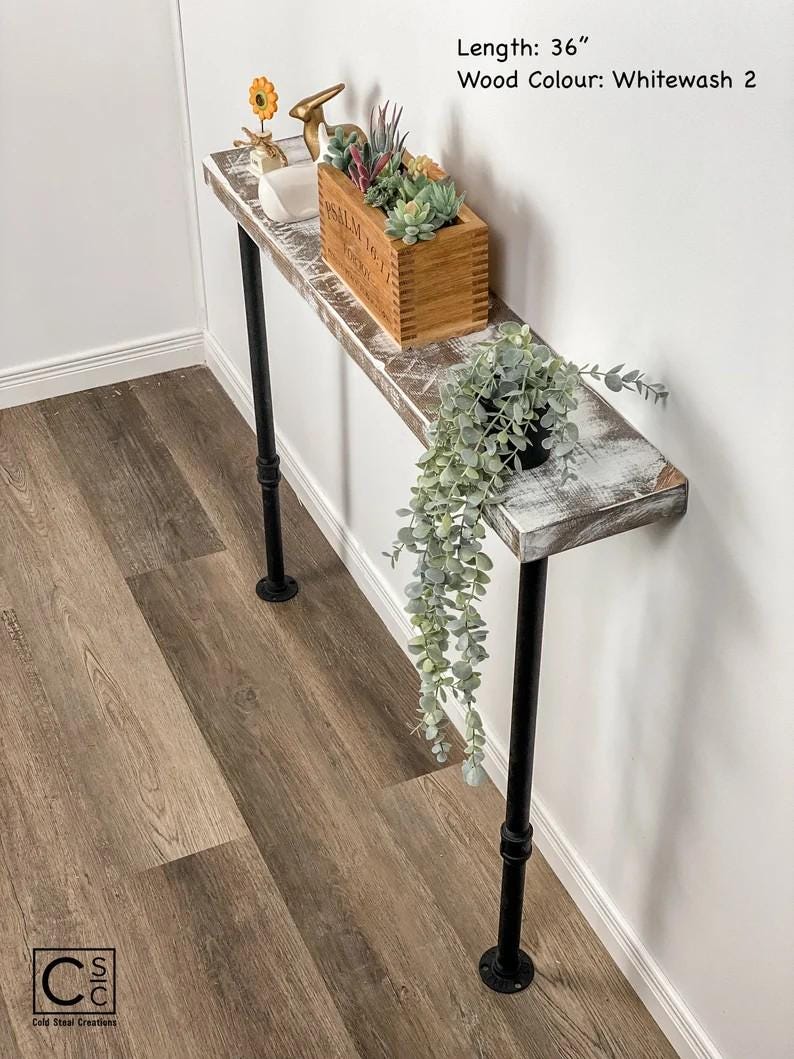 Rustic Narrow Console Table With Industrial Legs | Distressed Wood ...