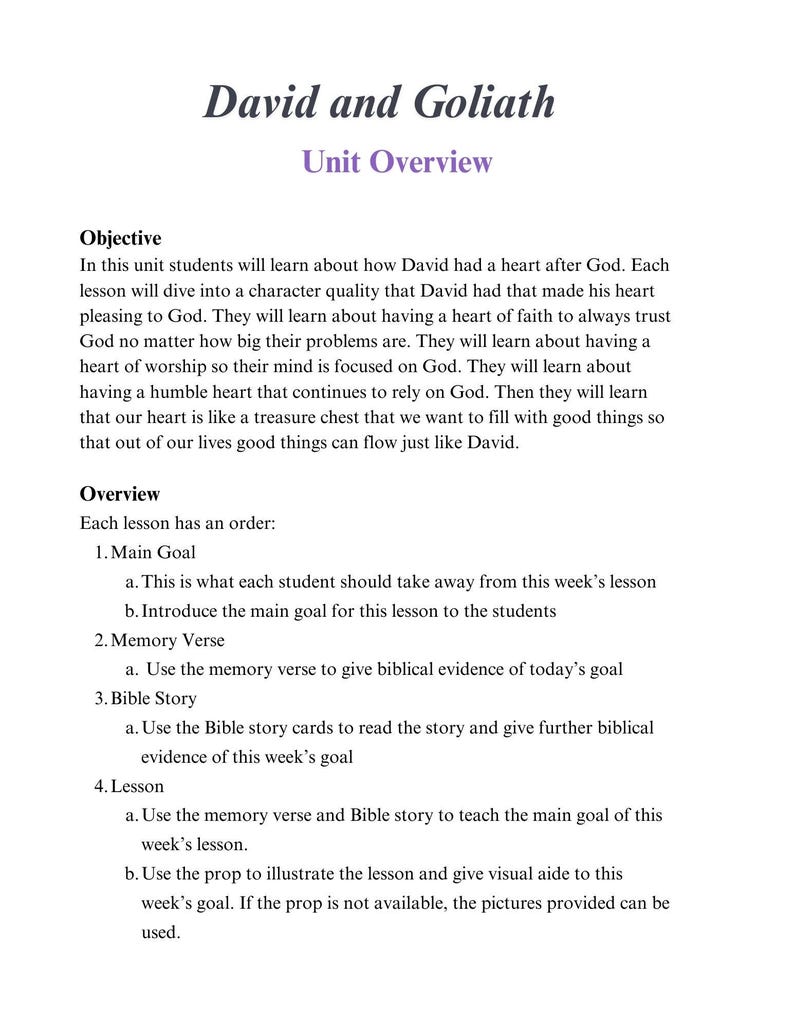 David and Goliath Kids Bible Lesson: Sunday School Curriculum ...