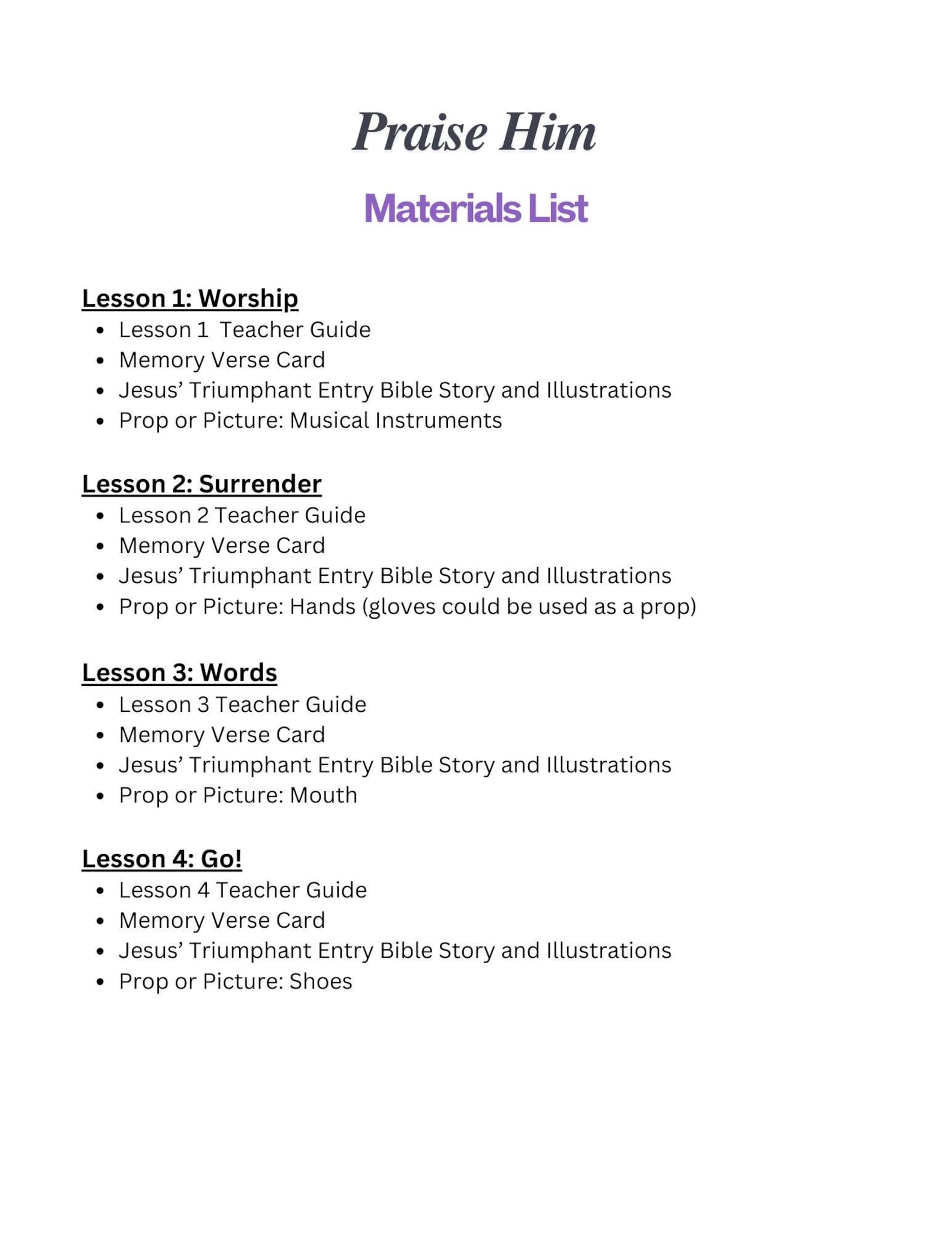 Praise & Worship Bible Lesson: Christian Classroom Activity Pack (ages ...