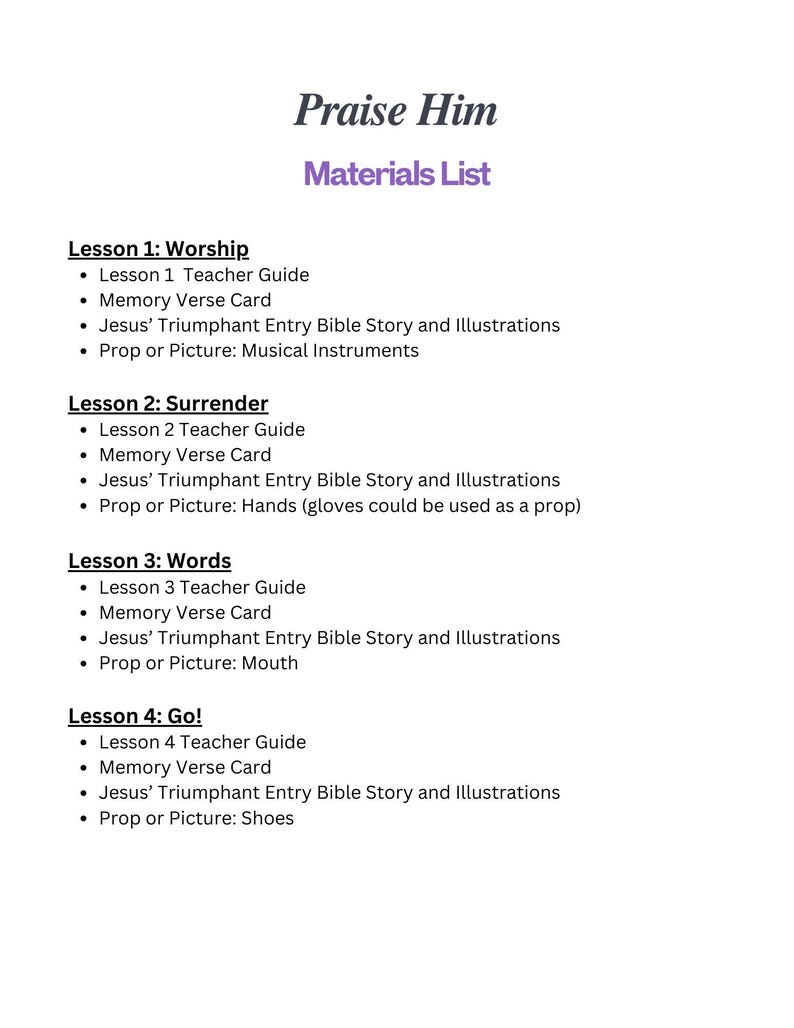 Praise & Worship Bible Lesson: Christian Classroom Activity Pack (ages ...