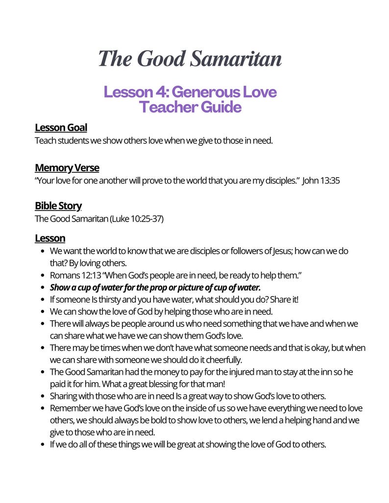 Good Samaritan Sunday School Lesson: Bible Story Activity Pack (digital ...