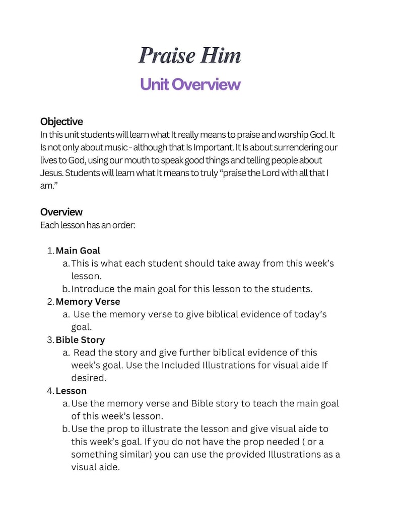 Praise & Worship Bible Lesson: Christian Classroom Activity Pack (ages ...