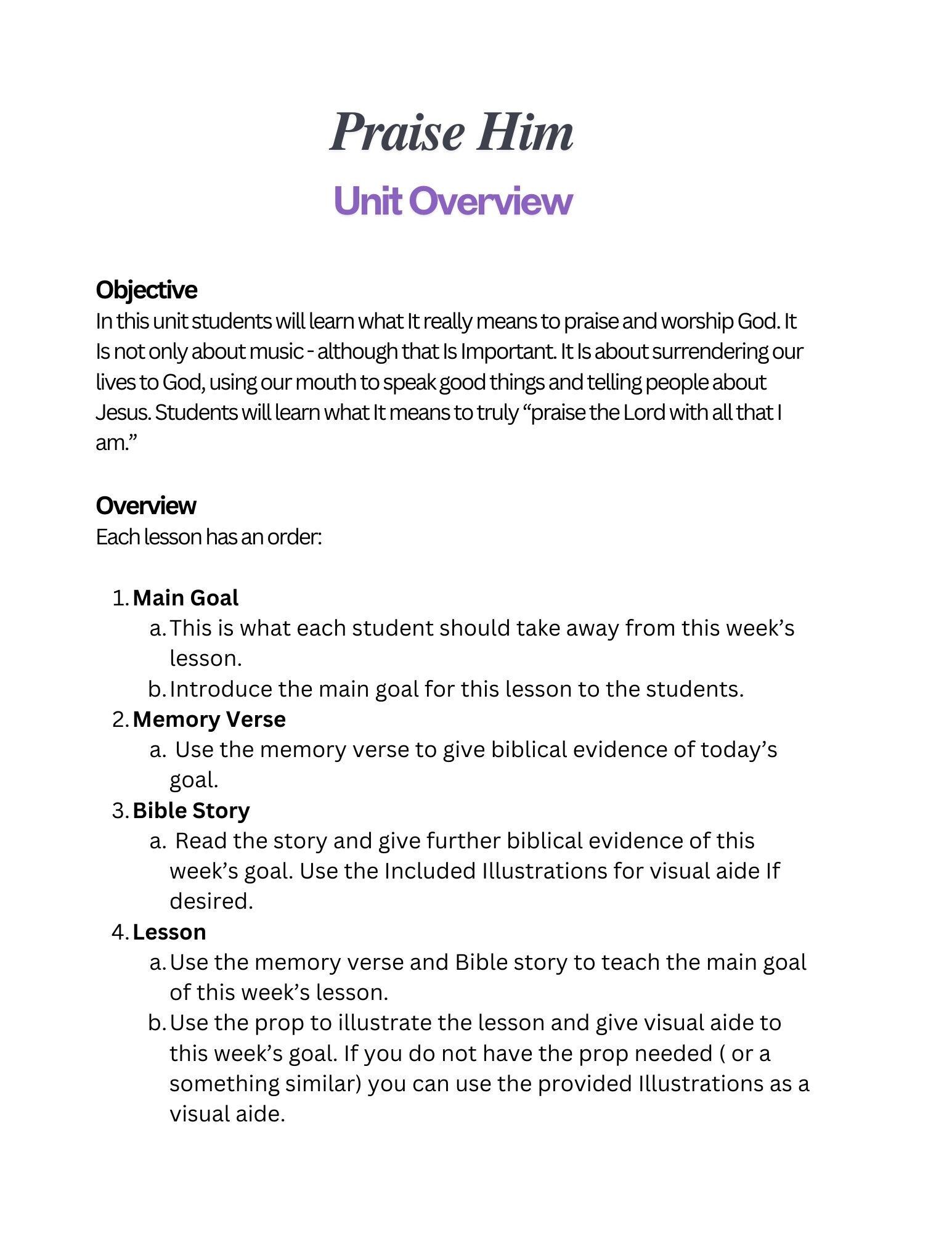 Praise & Worship Bible Lesson: Christian Classroom Activity Pack (ages ...
