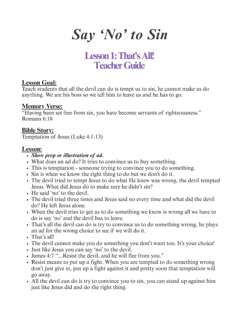 Temptation of Jesus Bible Lesson: Printable Sunday School Curriculum ...