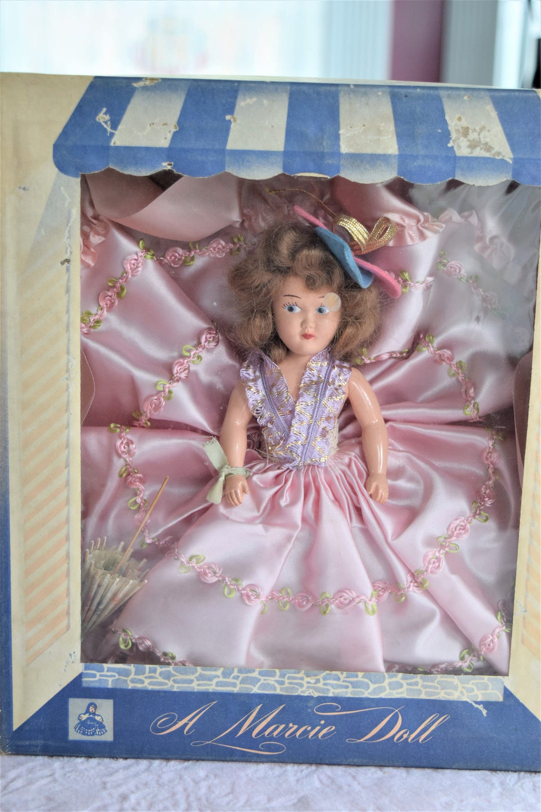 Vintage MARCIE DOLL PINK Satin Dress Rosette Trim Parasol - Etsy
