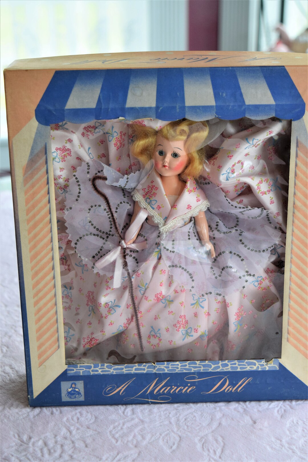 Vintage MARCIE DOLL Little Bo Peep Nursery Rhyme PINK Rose Dress Blue ...