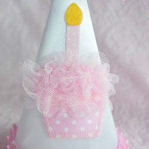 BIRTHDAY PARTY HAT Princess Girl Cupcake Yellow Candle Pink Dot Bow ...