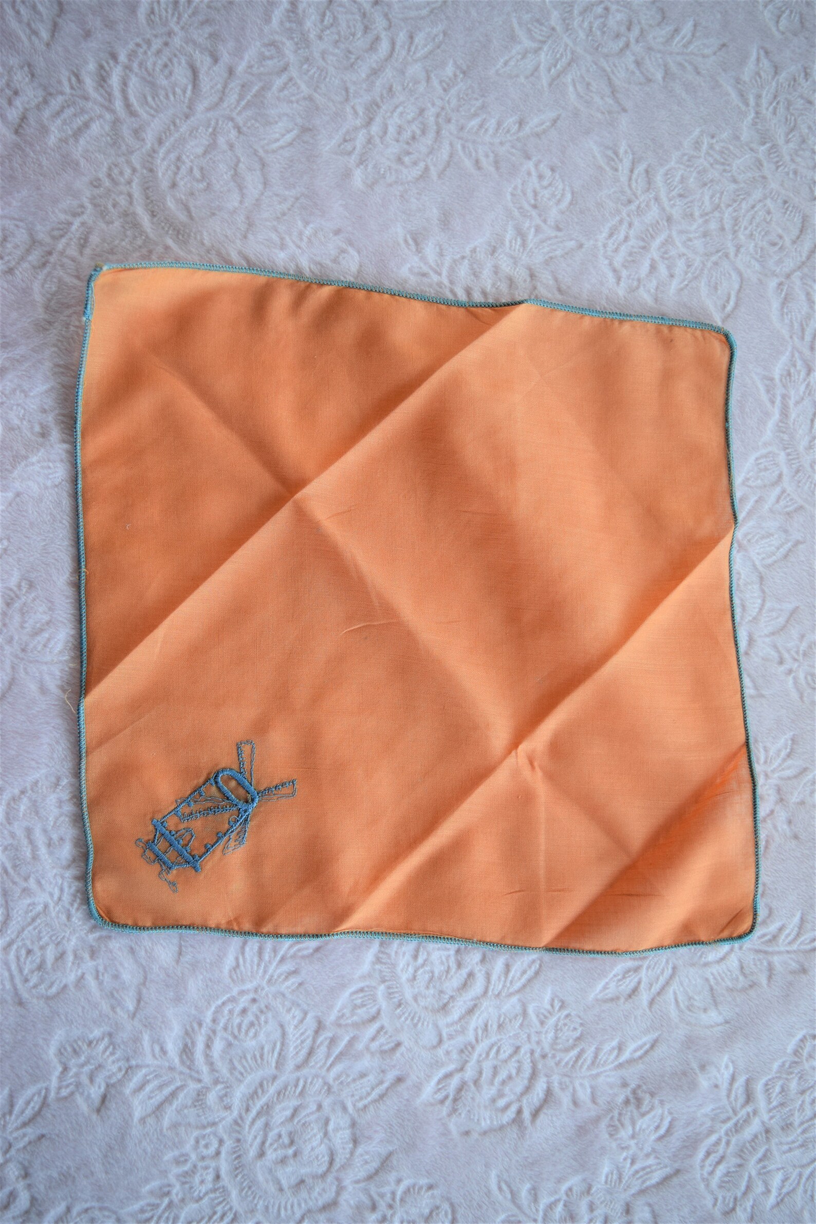 Vintage Coral Orange COLGATE POCKET HANDKERCHIEF Blue Trim - Etsy