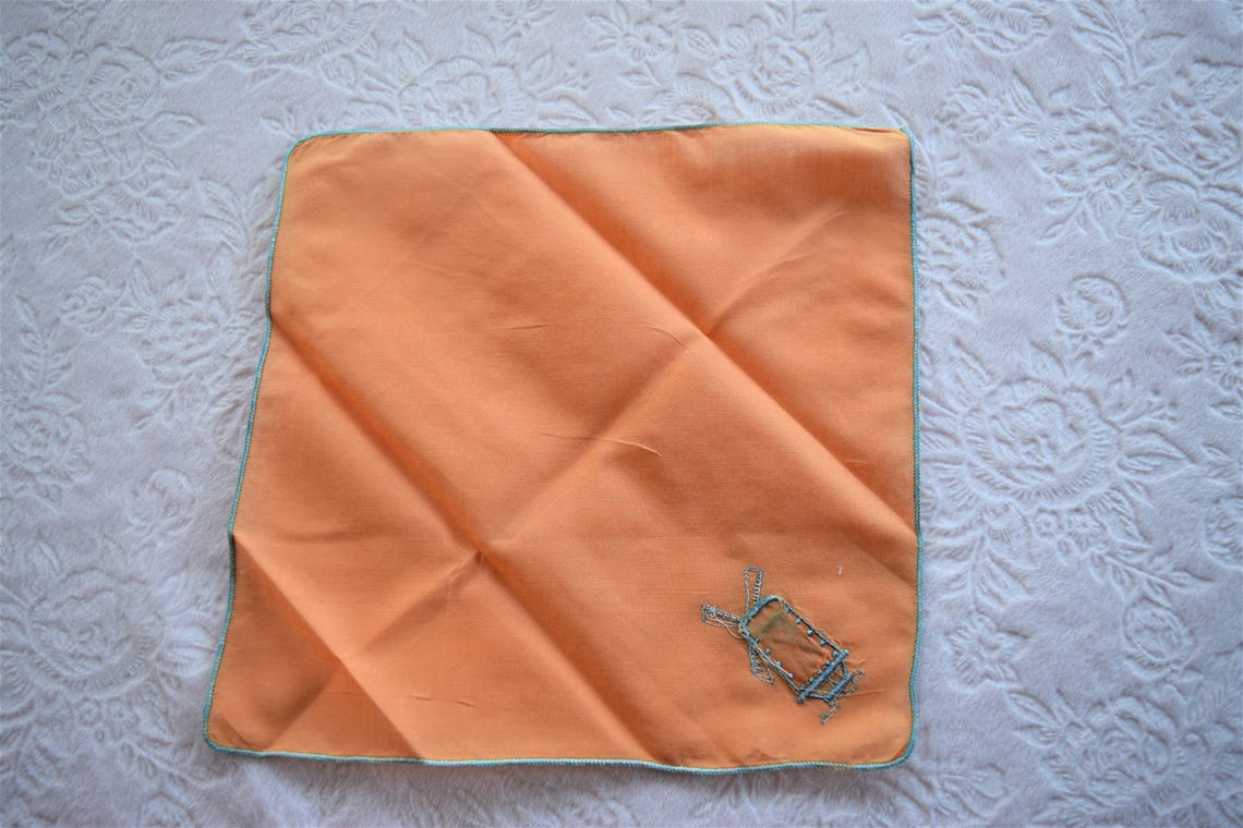 Vintage Coral Orange COLGATE POCKET HANDKERCHIEF Blue Trim - Etsy
