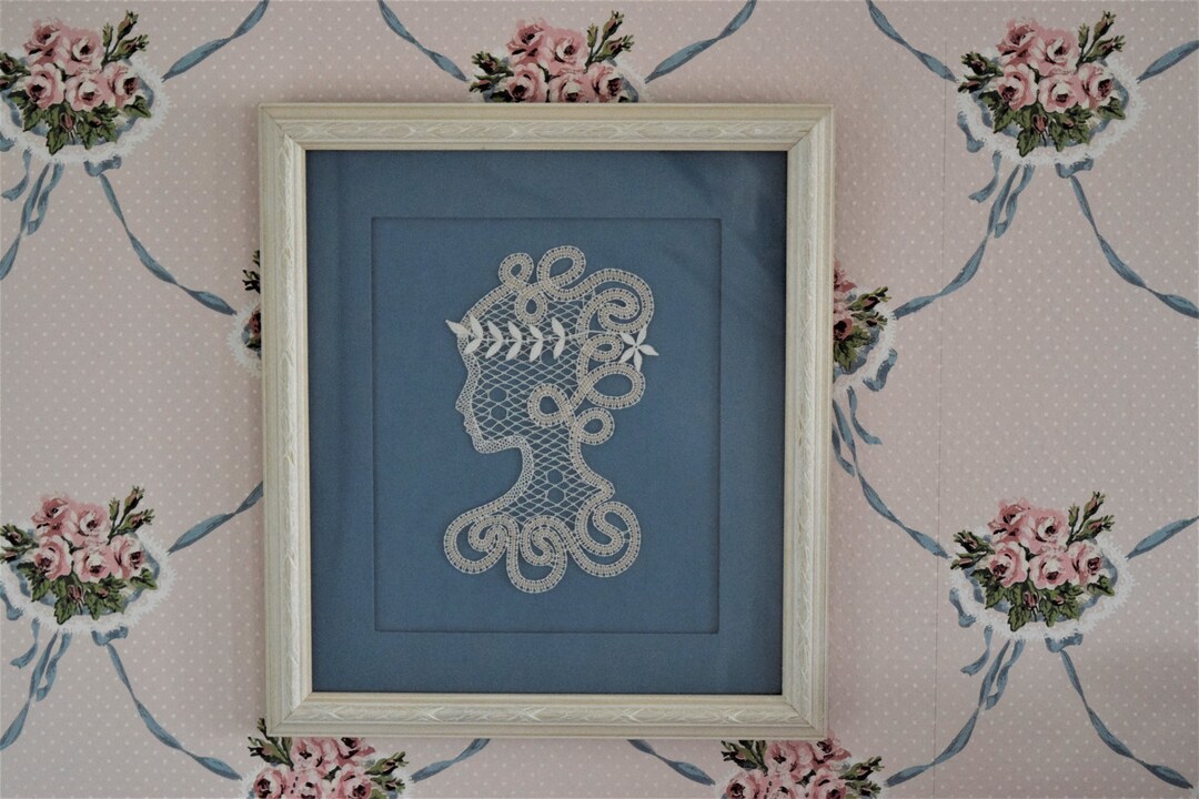 ANTIQUE BOBBIN LACE Silhouette Lady Picture Thread Work Woman - Etsy