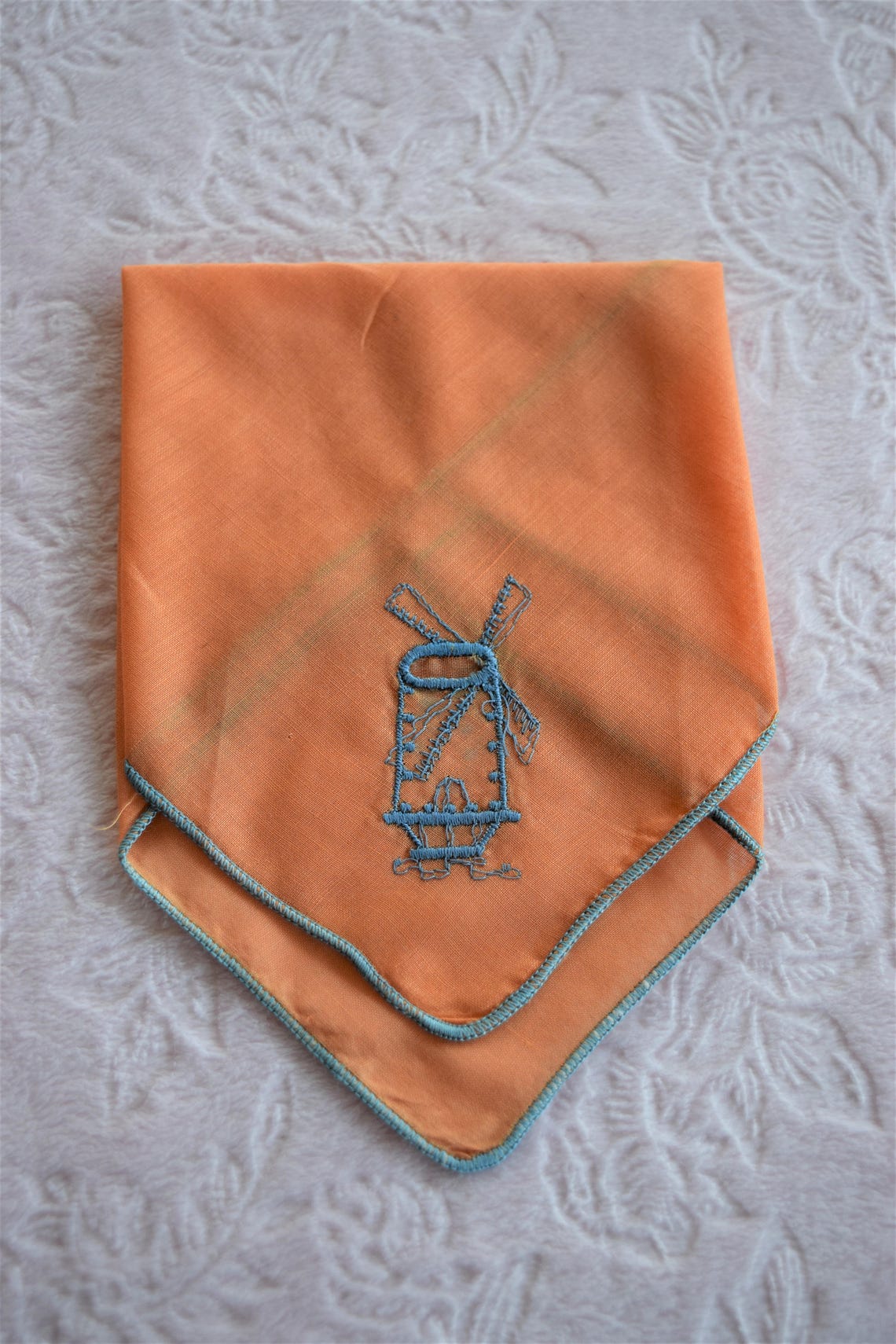 Vintage Coral Orange COLGATE POCKET HANDKERCHIEF Blue Trim - Etsy