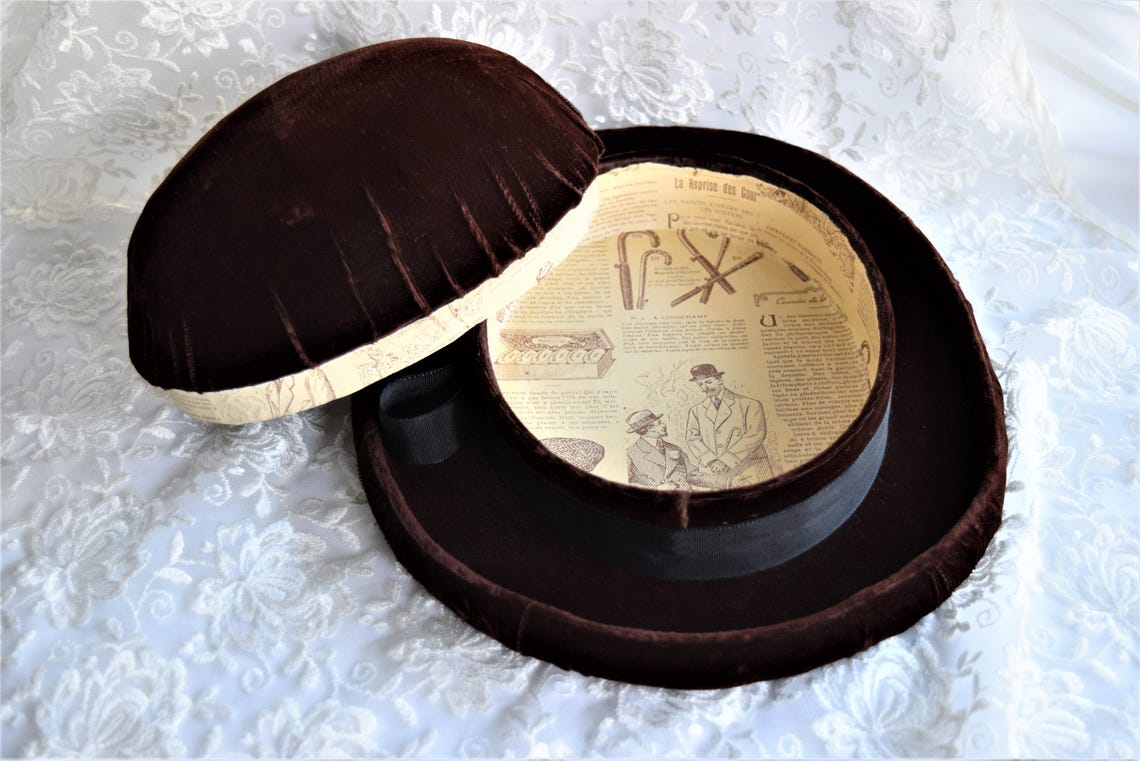 BROWN DERBY Velvet Top HAT Box Hatbox Victorian Gentleman Man - Etsy