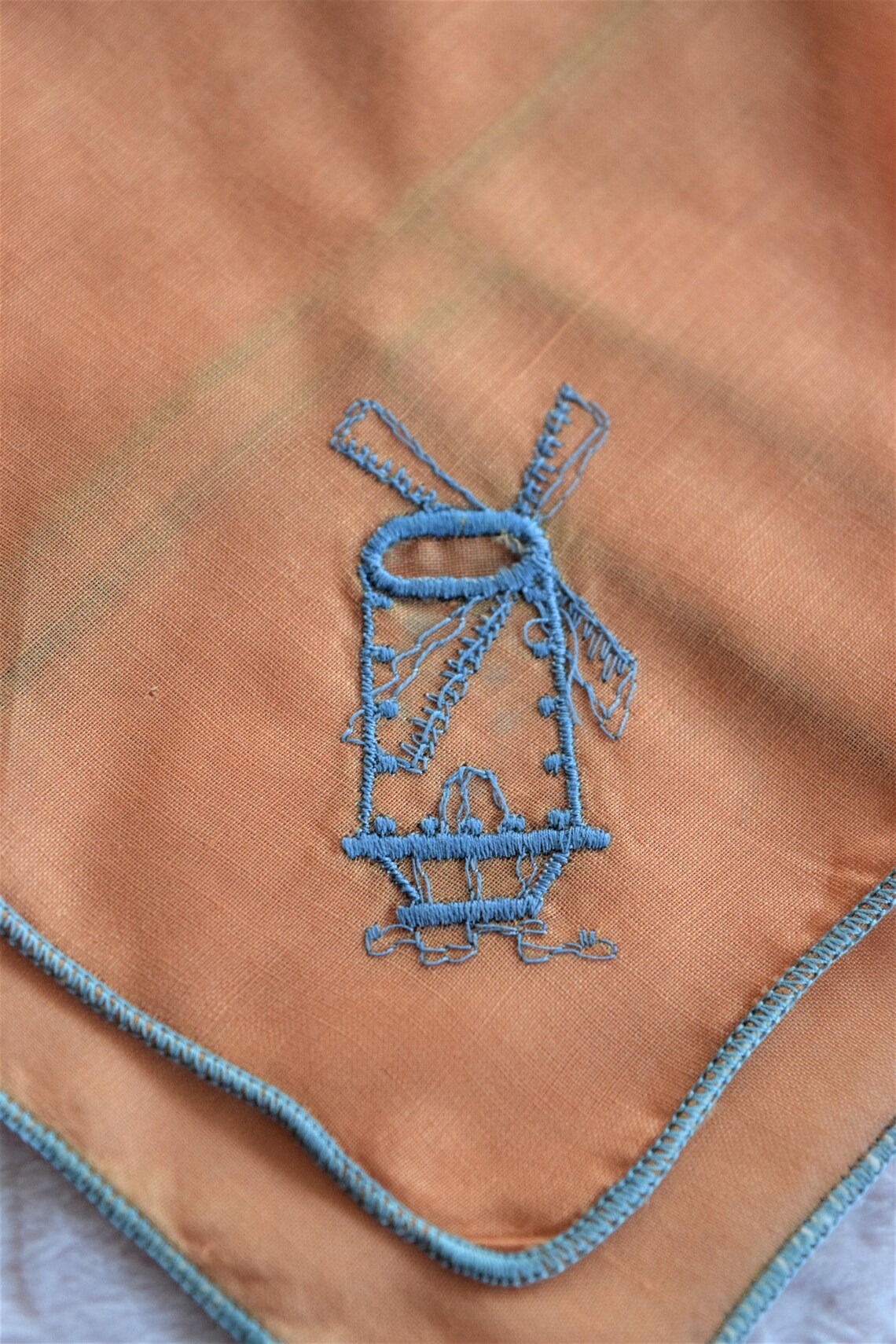 Vintage Coral Orange COLGATE POCKET HANDKERCHIEF Blue Trim - Etsy