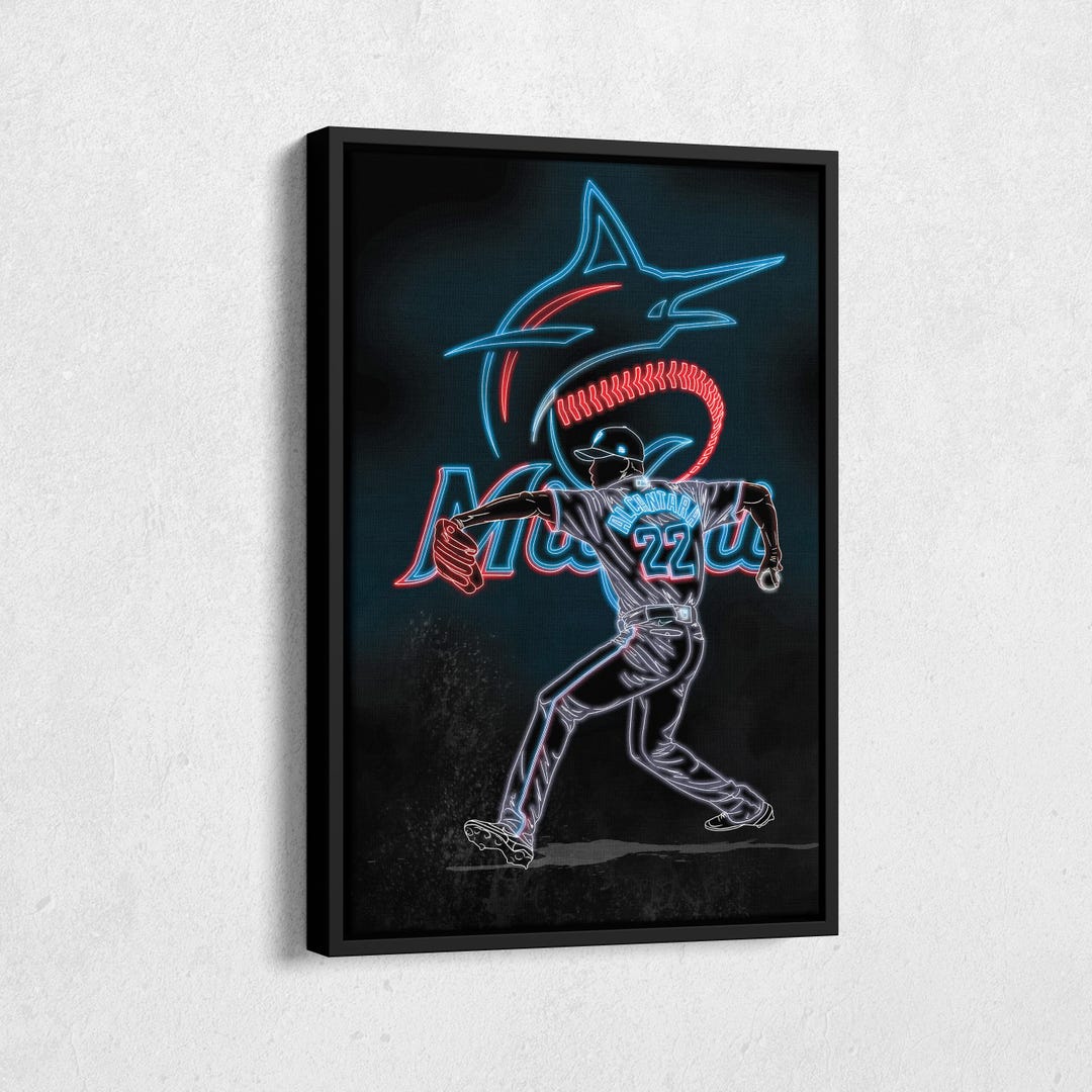 Sandy Alcantara Poster Neon Effect Miami Marlins Baseball Canvas Wall ...