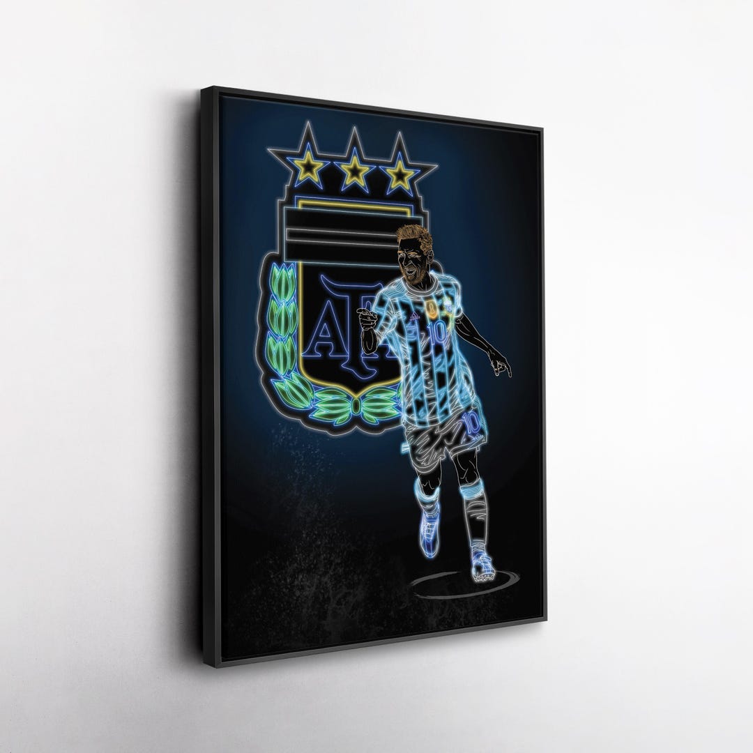 Lionel Messi Poster Neon Effect Argentina Canvas Wall Art Print Kids ...