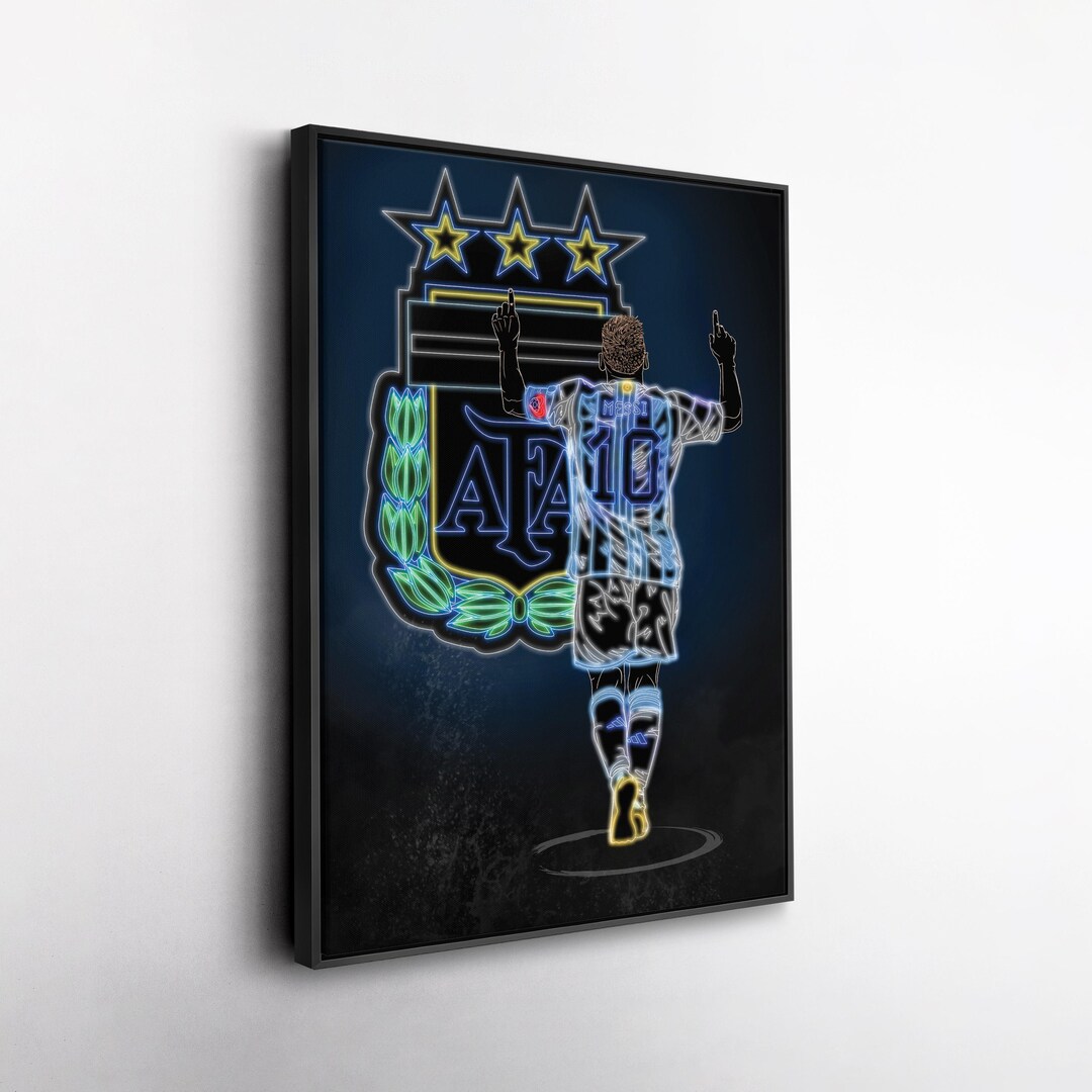 Lionel Messi Poster Neon Effect Celebration Canvas Wall Art Print Kids ...