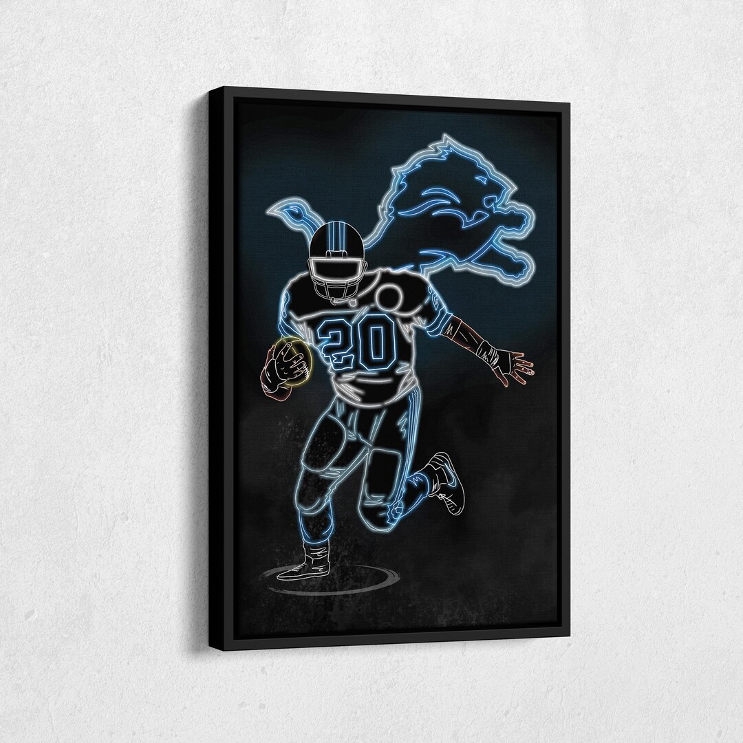 Barry Sanders Poster Neon Effect Detroit Lions Football Canvas Wall Art ...