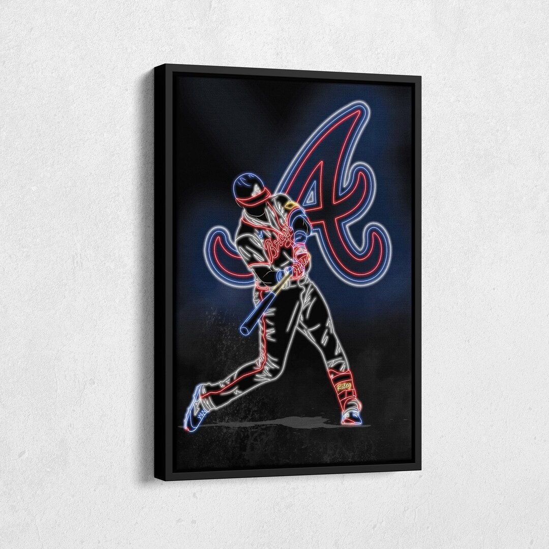 Austin Riley Poster Neon Effect Atlanta Braves Baseball Canvas Wall Art ...