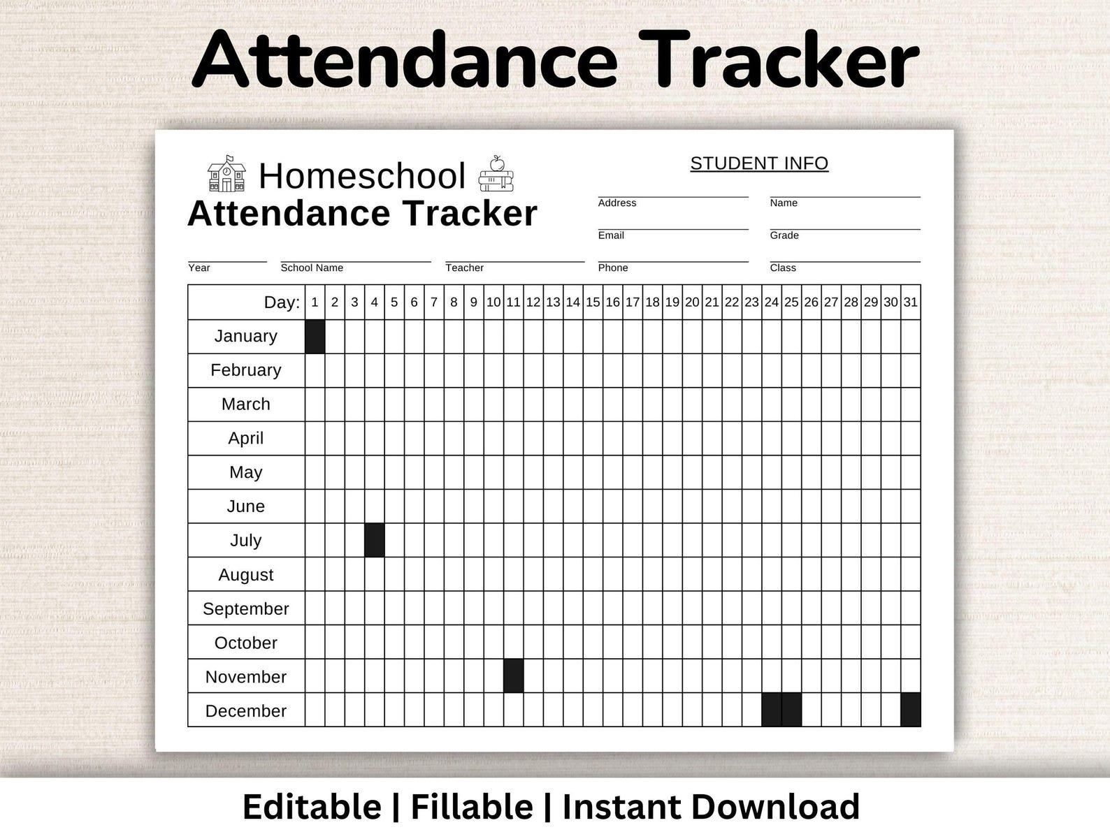 Homeschool Attendance Tracker, Homeschool Planner, Home School ...