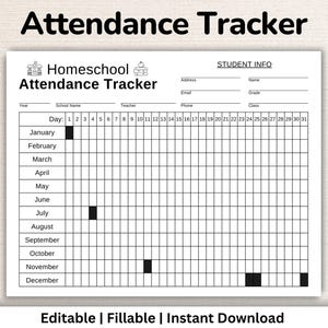 Homeschool Attendance Tracker, Homeschool Planner, Home School ...