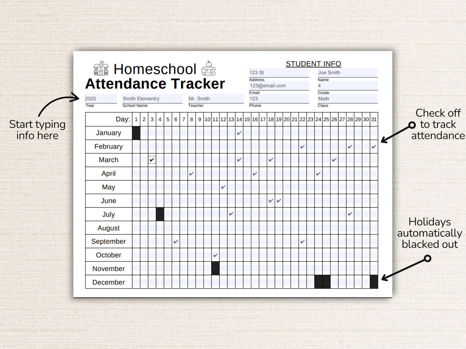 Homeschool Attendance Tracker, Homeschool Planner, Home School ...