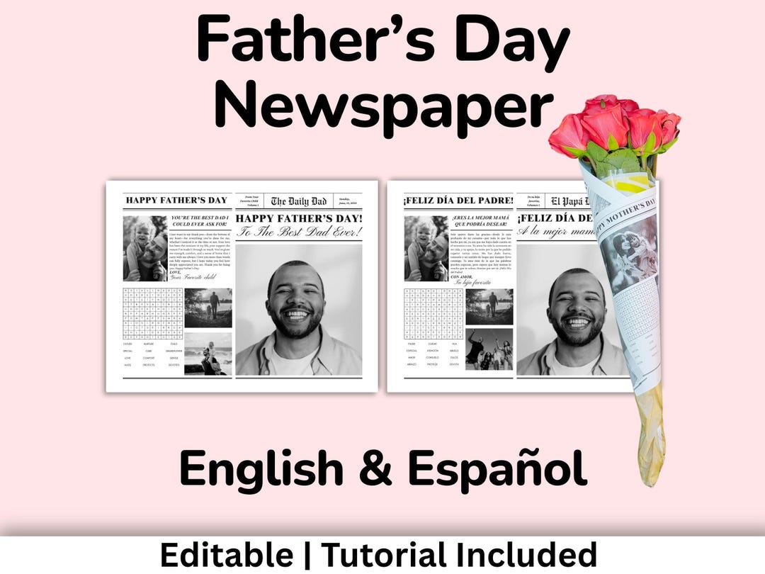 Editable Fathers Day Newspaper Template, Personalized Fathers Day Gift ...